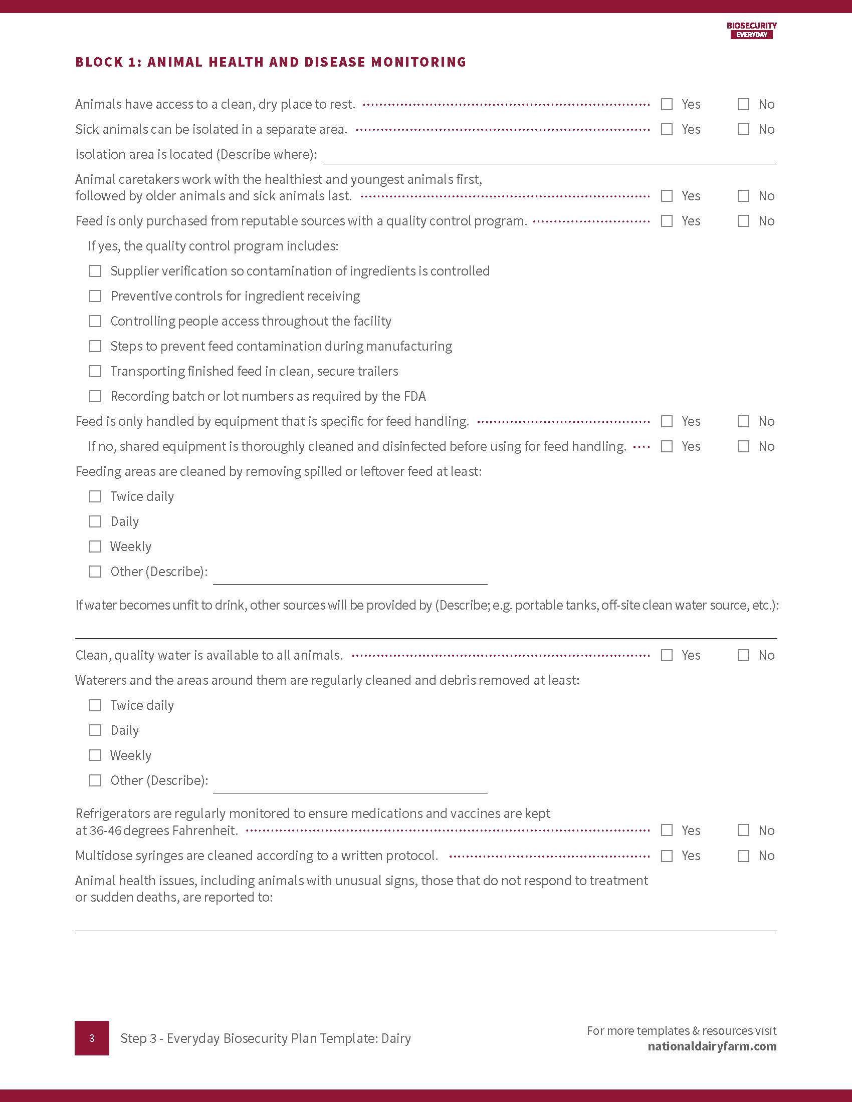 Everyday Biosecurity: Step 3 - Everyday Biosecurity Plan Template ...